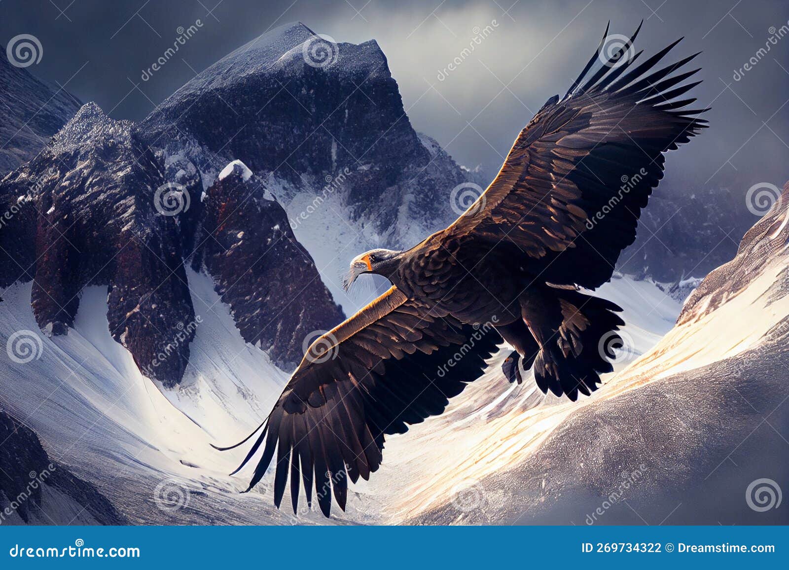 A Huge Condor Flies Against the Backdrop of Snow-capped Mountains. AI ...