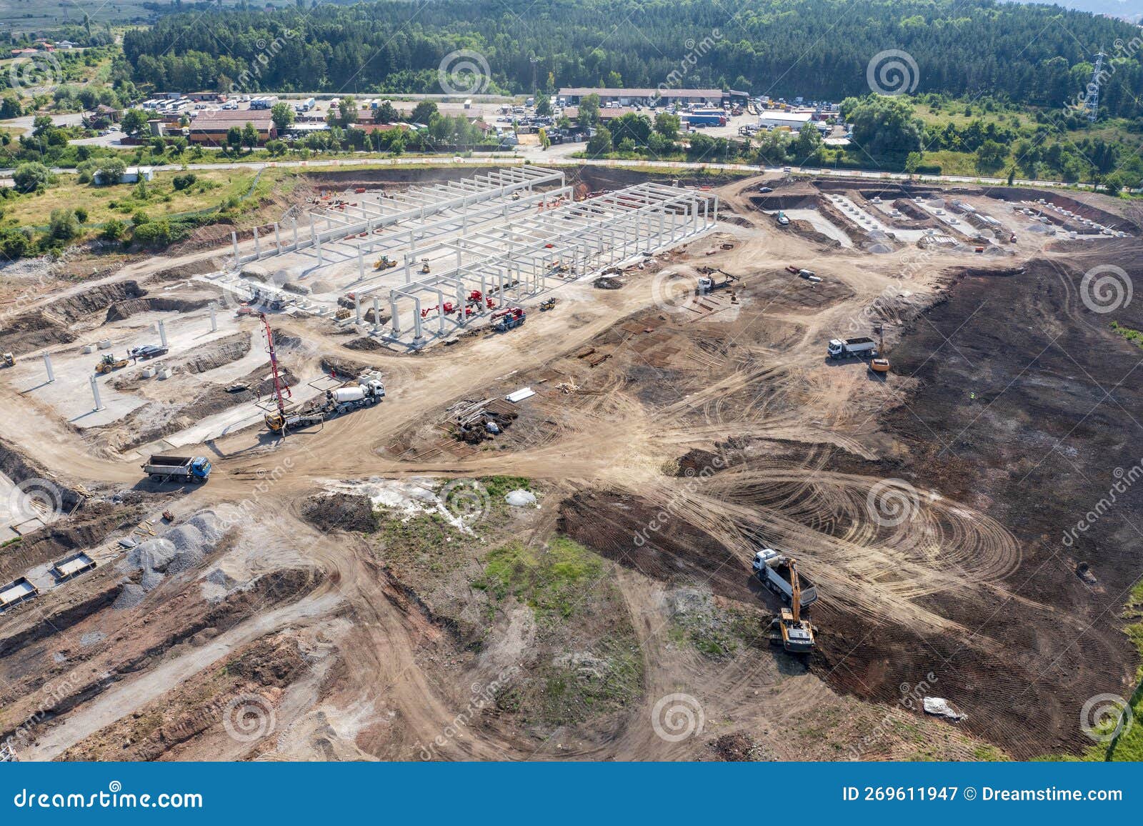 Huge Construction Site with Many Working Heavy Machines Stock Image ...