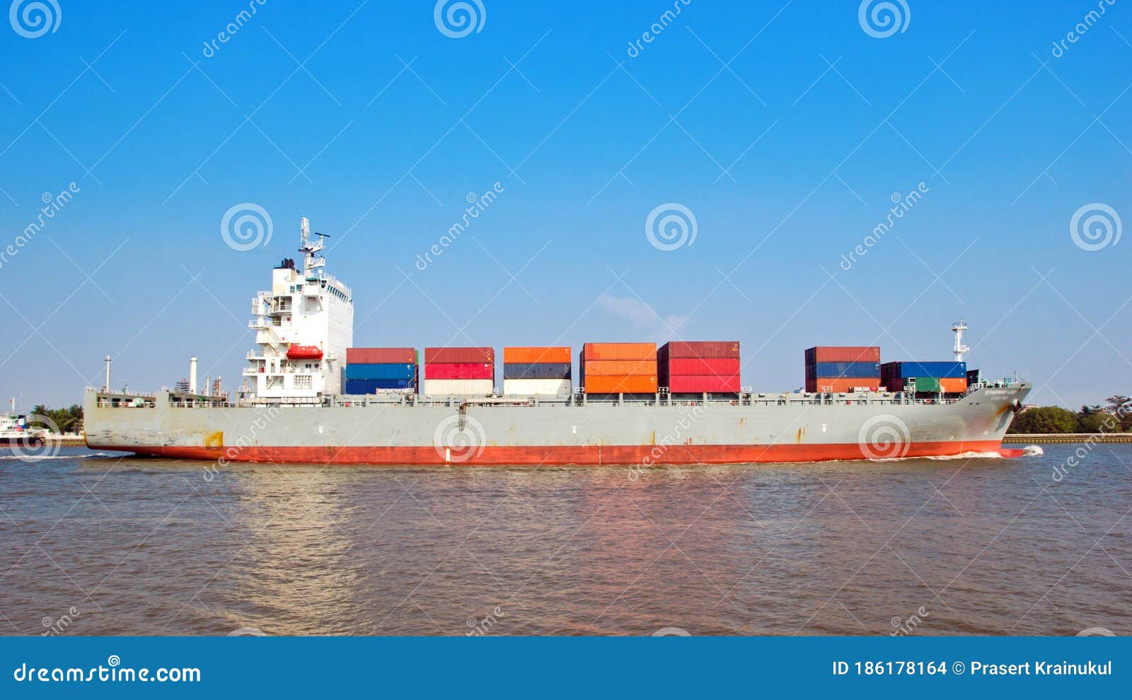 Huge Container Cargo Ship Heading for Port Stock Photo - Image of water ...
