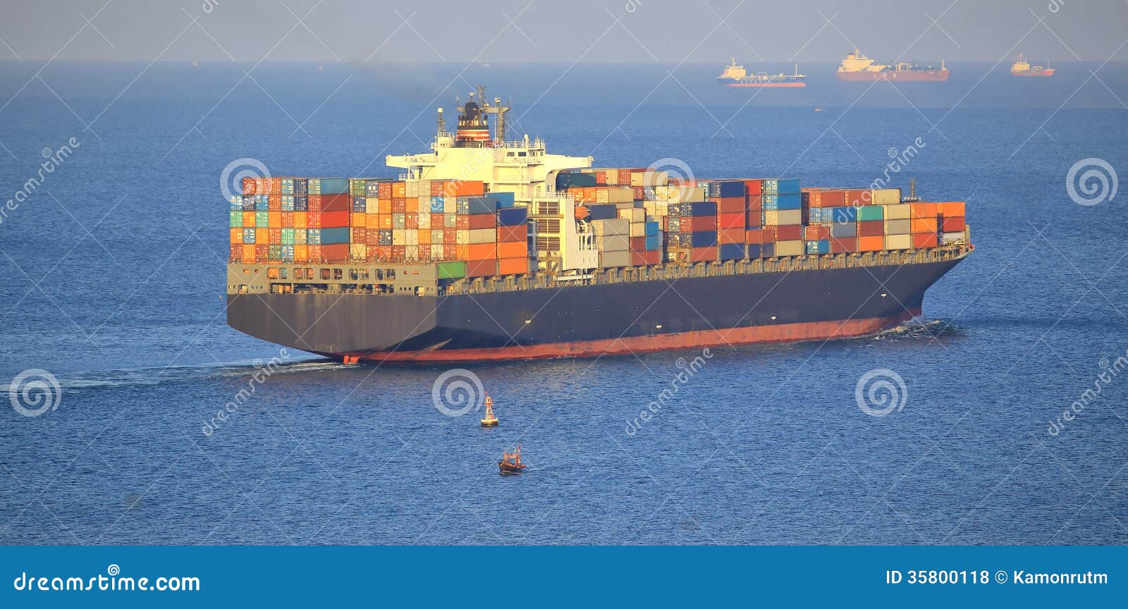Huge Container Cargo Ship Outgoing from Port Stock Photo - Image of ...