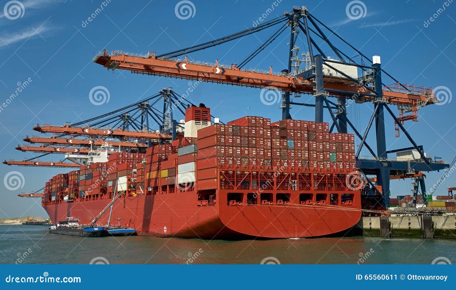 Huge Container Ship in Rotterdam Harbour Stock Image - Image of crane ...