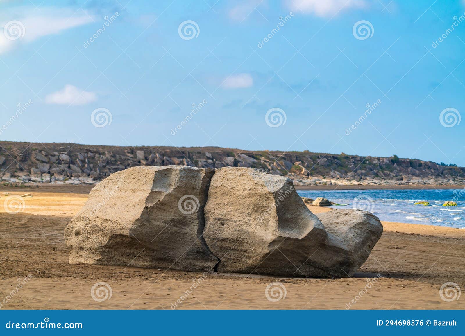 Huge Cracked Boulder on the Beach. Nature Wallpaper Stock Photo - Image ...