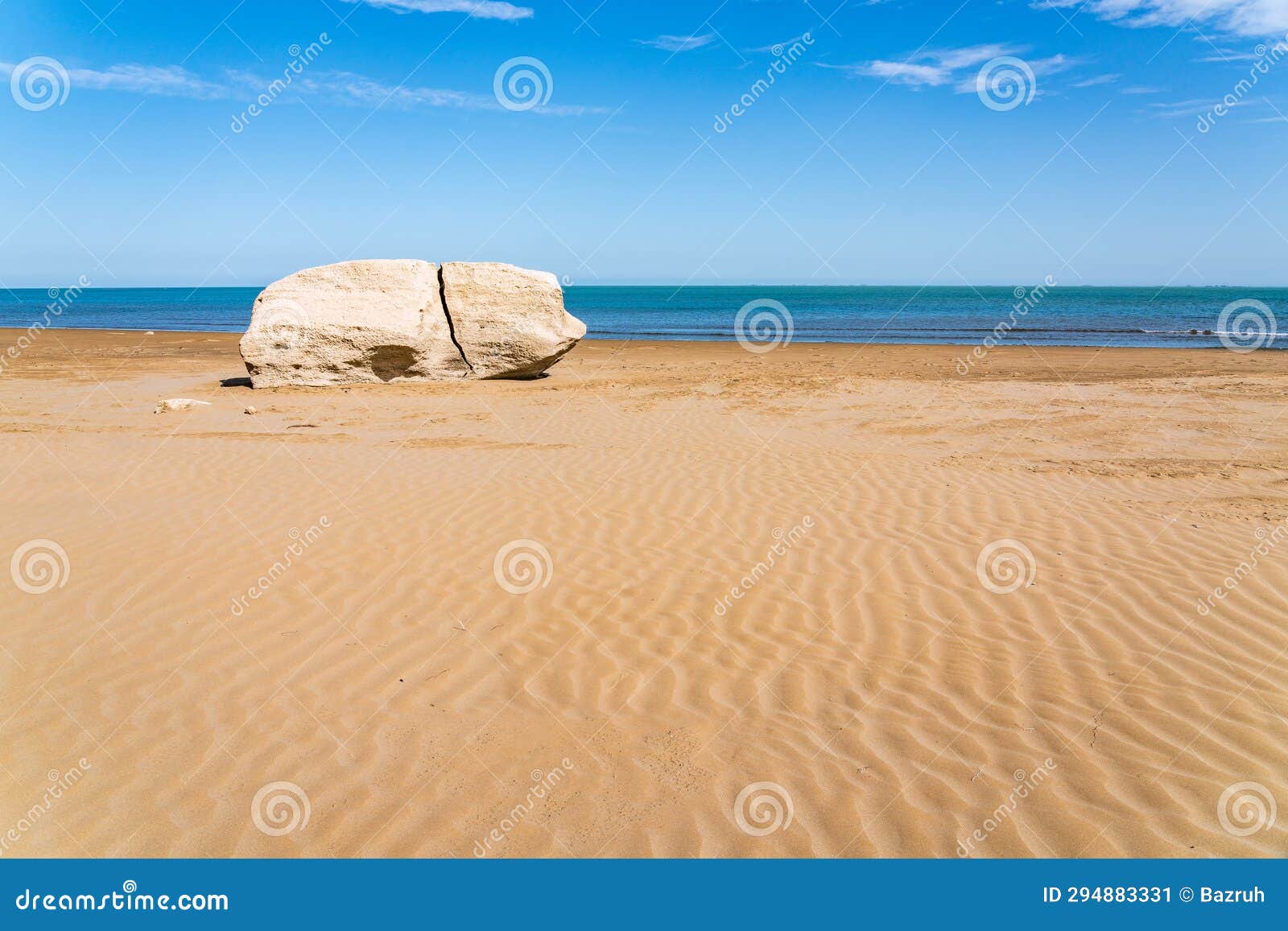 Huge Ancient Cracked Boulder on Sandy Beach Stock Image - Image of ...
