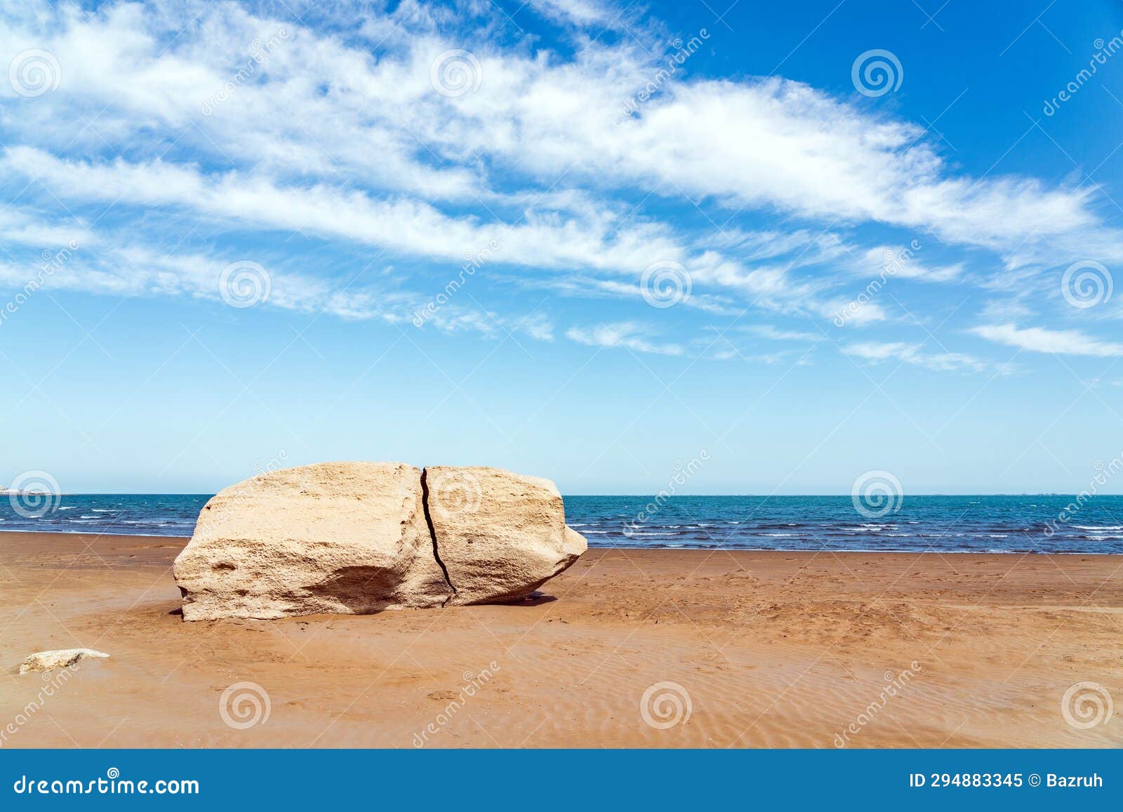 Huge Volcanic Cracked Boulder on Sandy Beach Stock Image - Image of ...