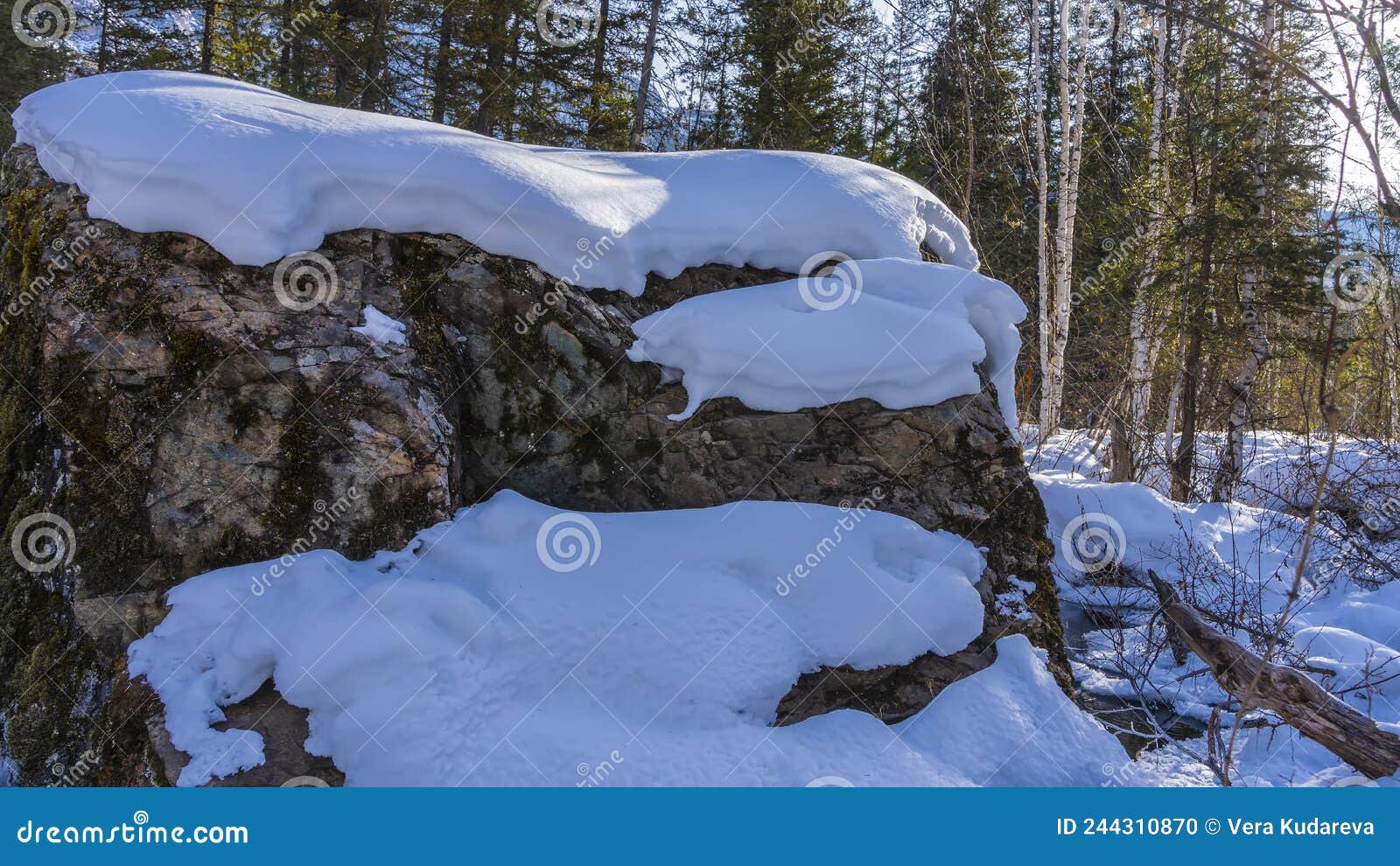 A Huge Cracked Boulder in the Winter Forest Stock Photo - Image of ...