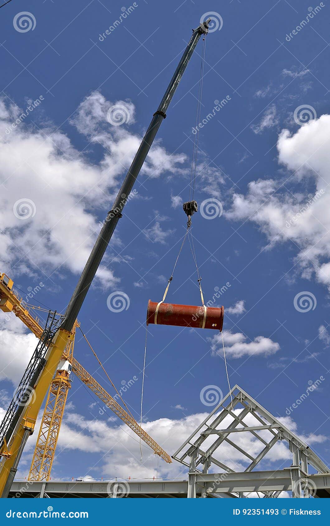 Huge Crane Moving a Section of Pipe Stock Image - Image of cable, tool ...