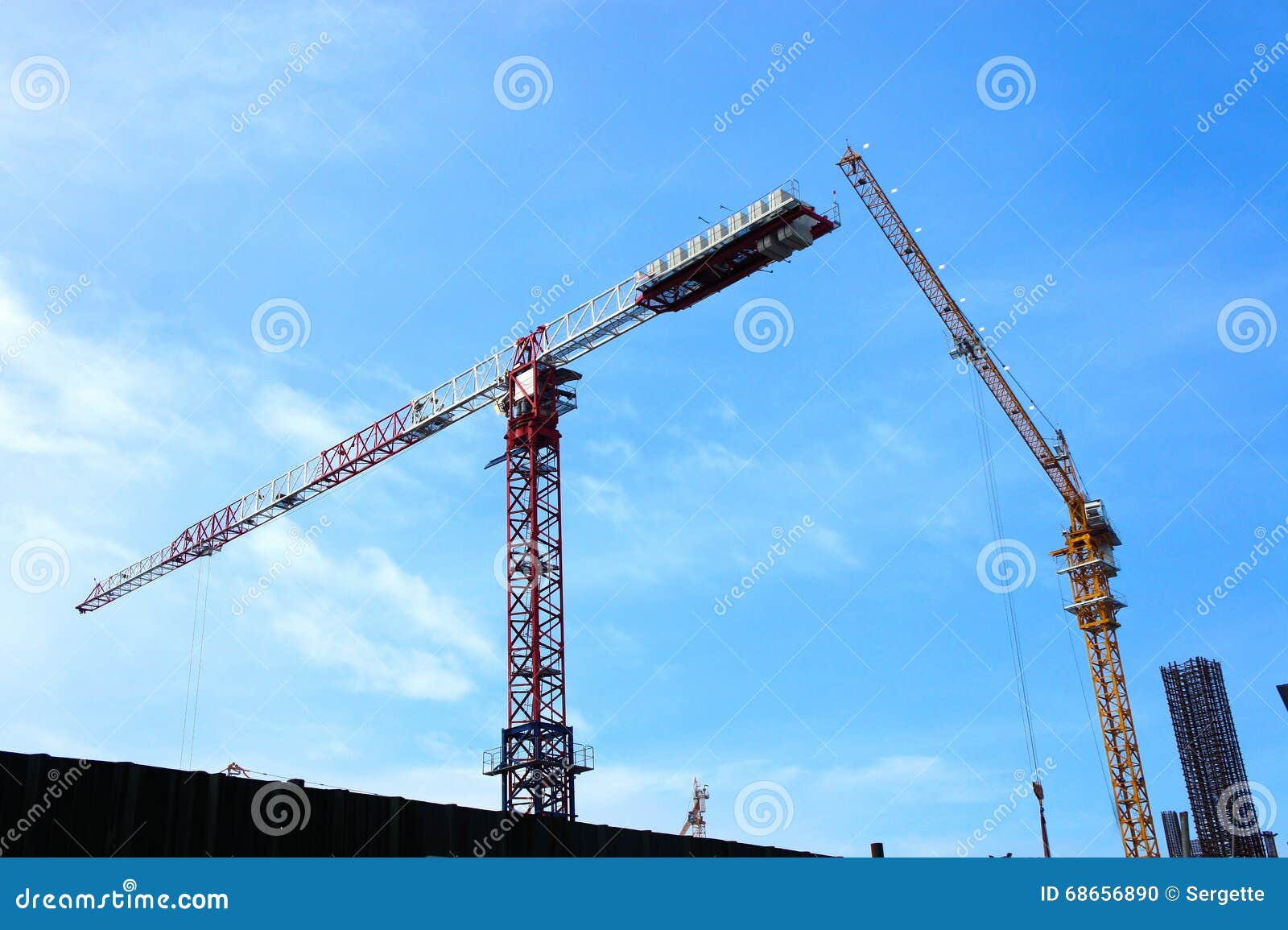 Huge Cranes Working. Home Construction. Stock Photo - Image of growth ...