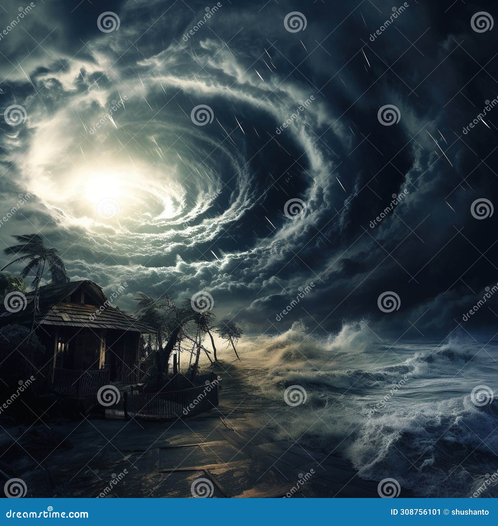 A Huge Cyclone Emerging Toward Fantasy Environment Stock Illustration ...