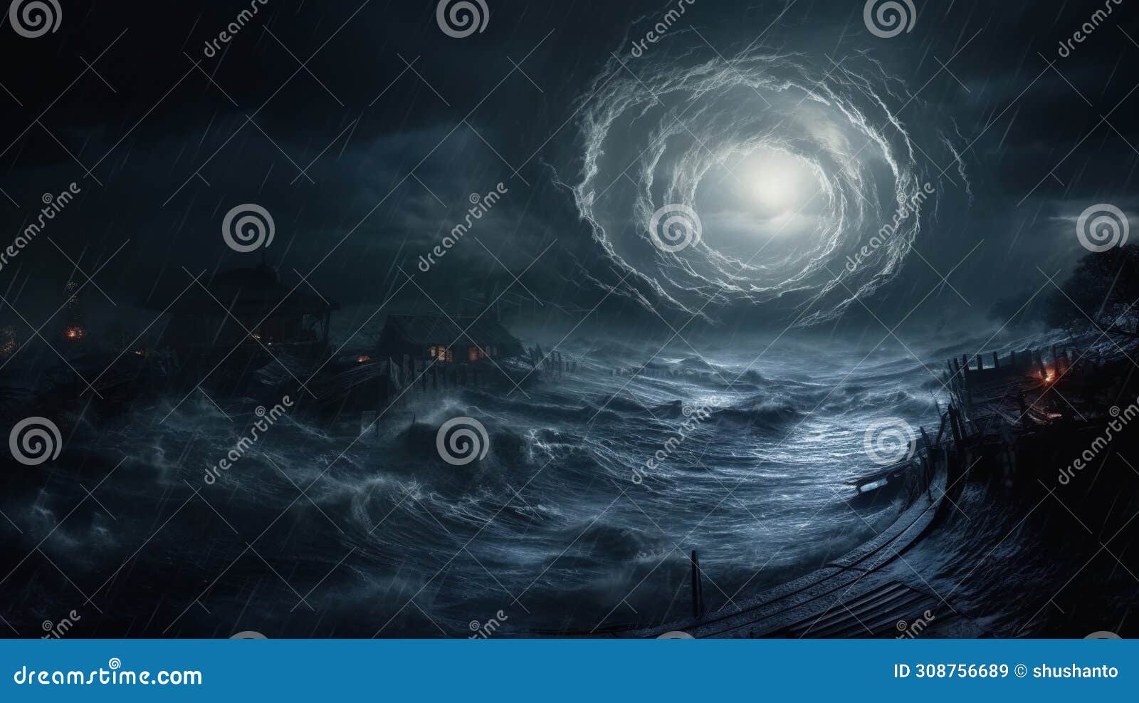 A Huge Cyclone Emerging Toward Fantasy Environment Stock Illustration ...