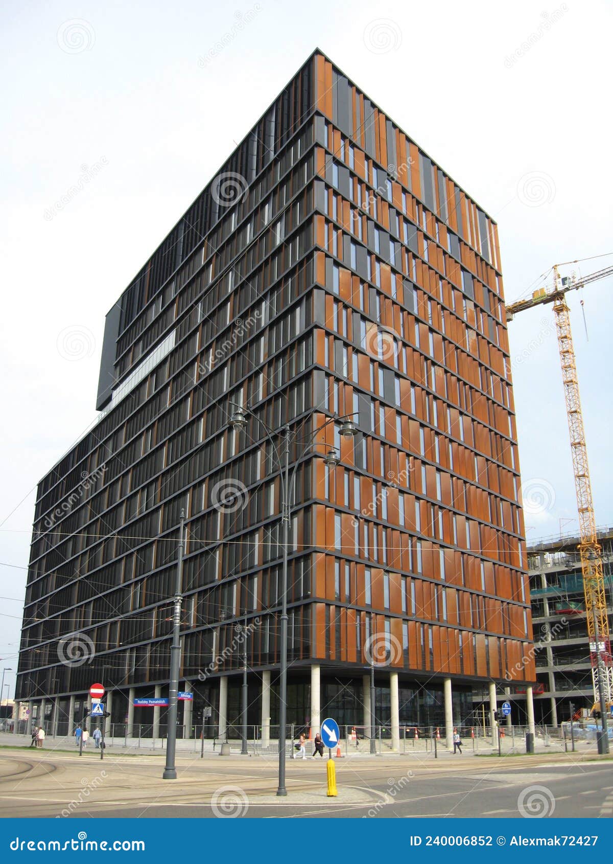 Modern Architecture in Lodz. Building with Dark Glass Windows. Office ...