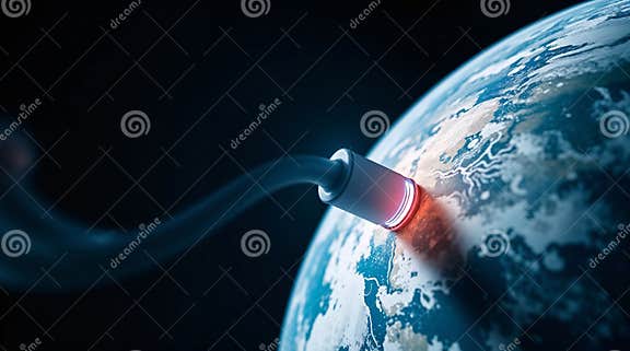 Huge Data Cable Connected To Earth, Internet Connection in Space Stock ...