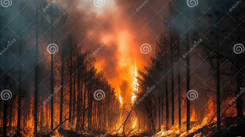Forest Fire with Trees on Fire Stock Illustration - Illustration of ...