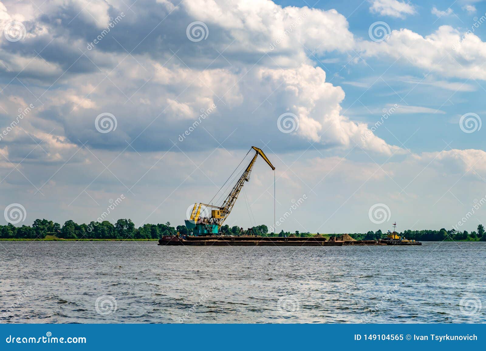 Huge Digger in Quarry for Sand Extraction Mining in Lake Stock Image ...