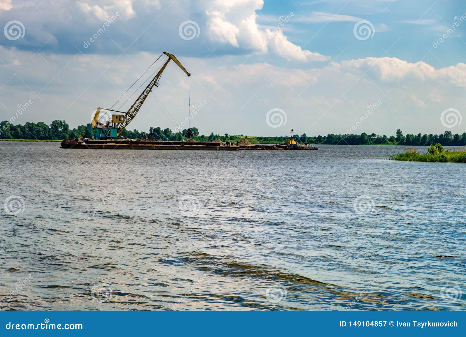 Huge Digger in Quarry for Sand Extraction Mining in Lake Stock Image ...