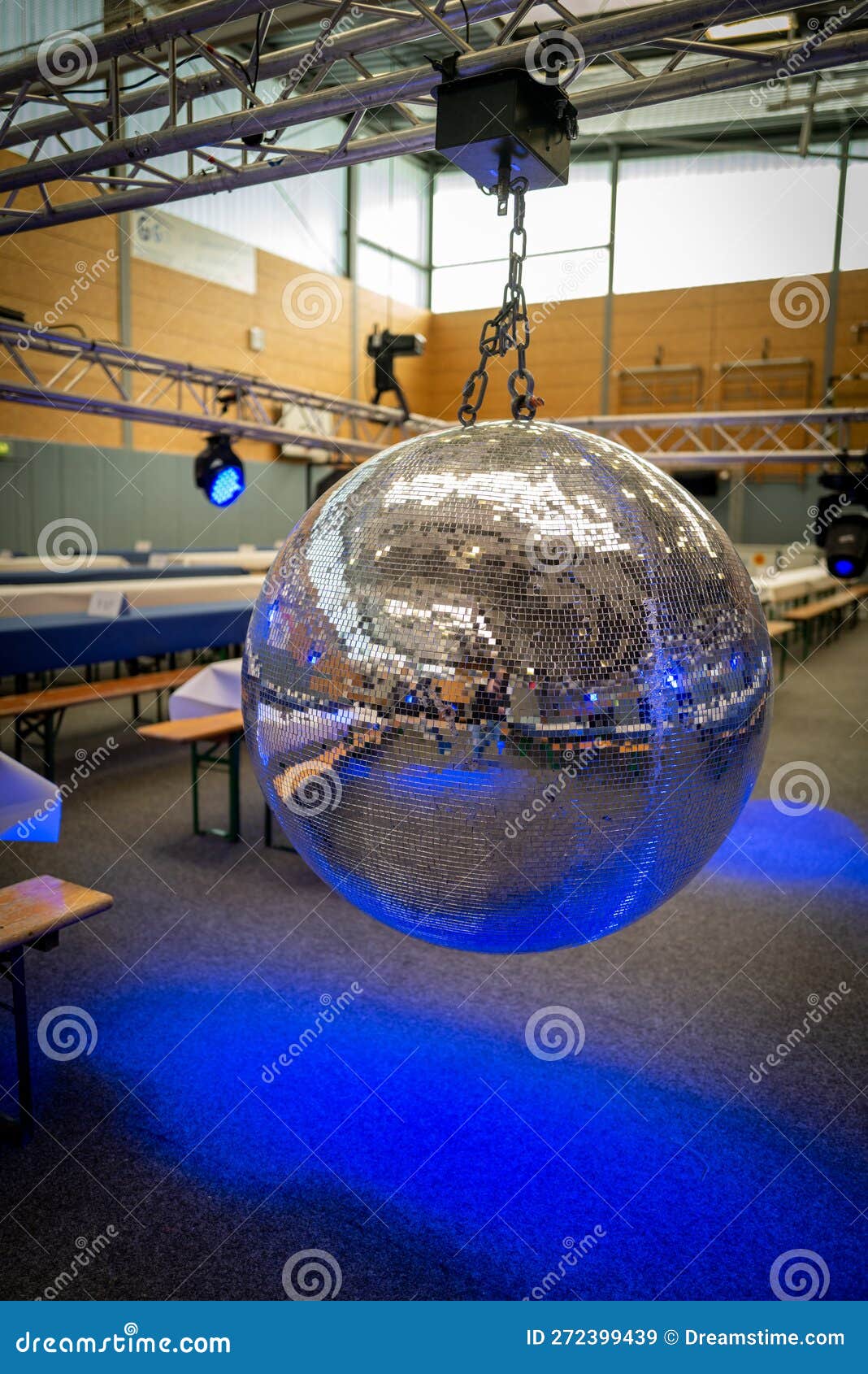 A Huge Disco Ball Hangs on the Scaffold Stock Image - Image of sphere ...