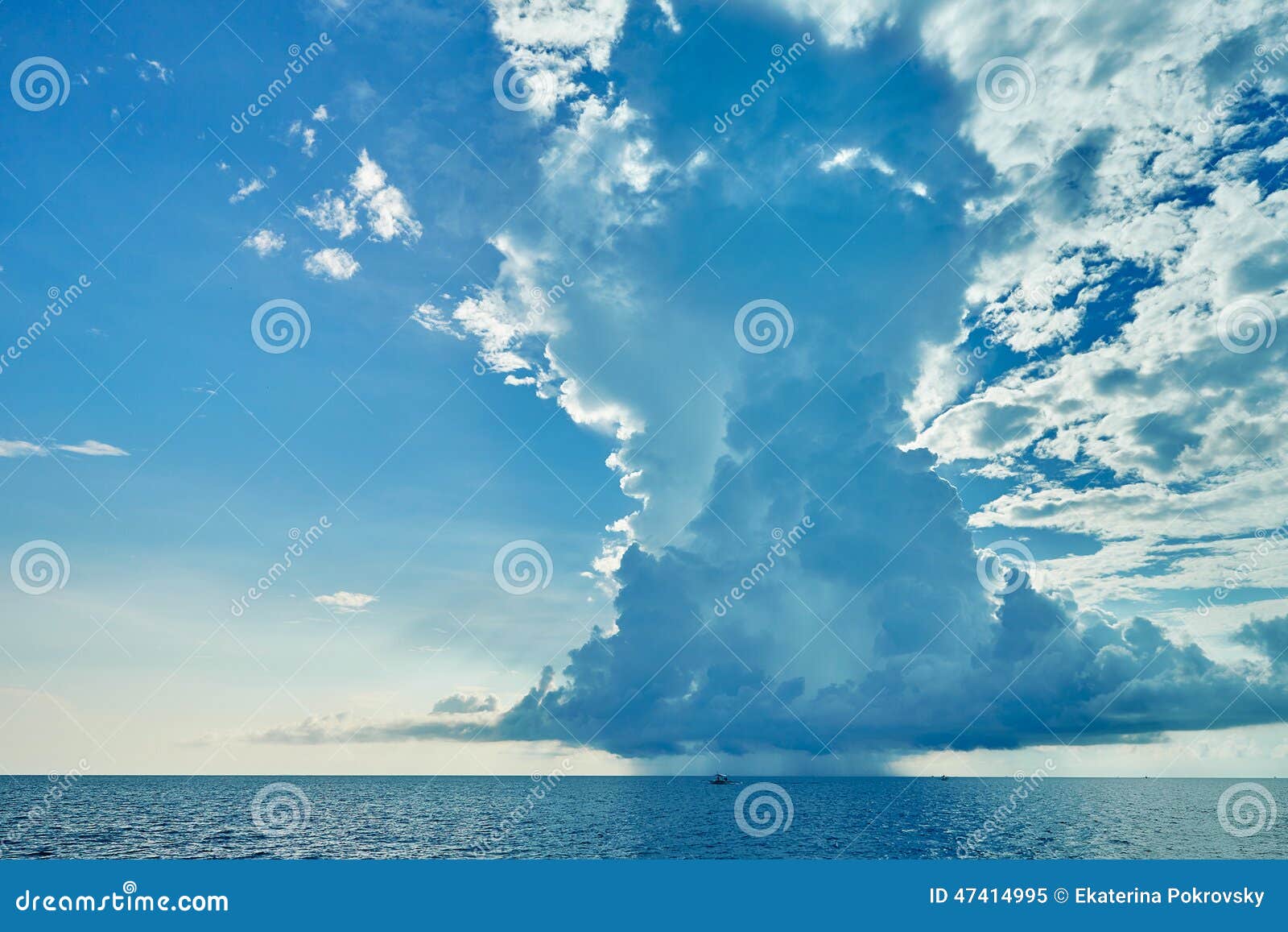 Huge Distant Cloud with Rain Over the Sea Stock Image - Image of ...