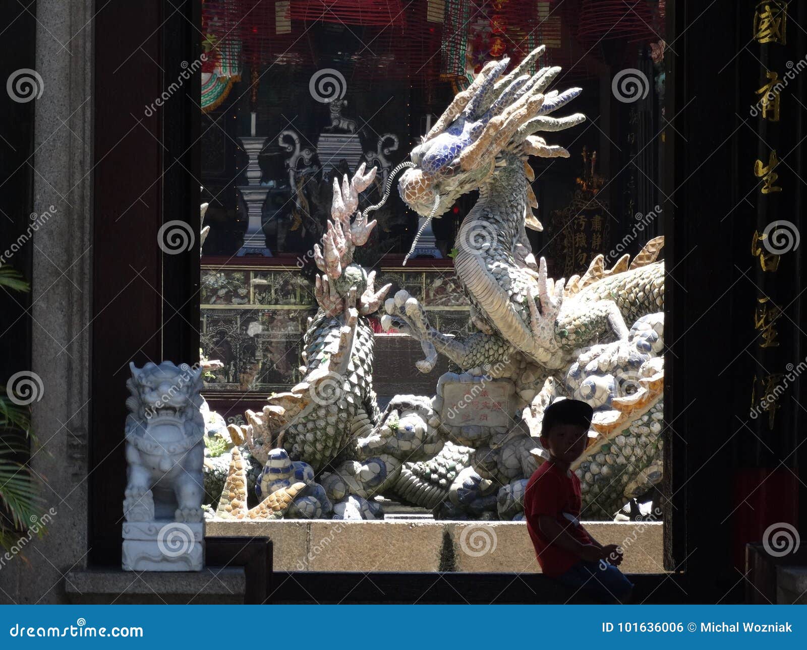 Huge Dragon Figure Inside Chinese Temple Complex Editorial Photo ...