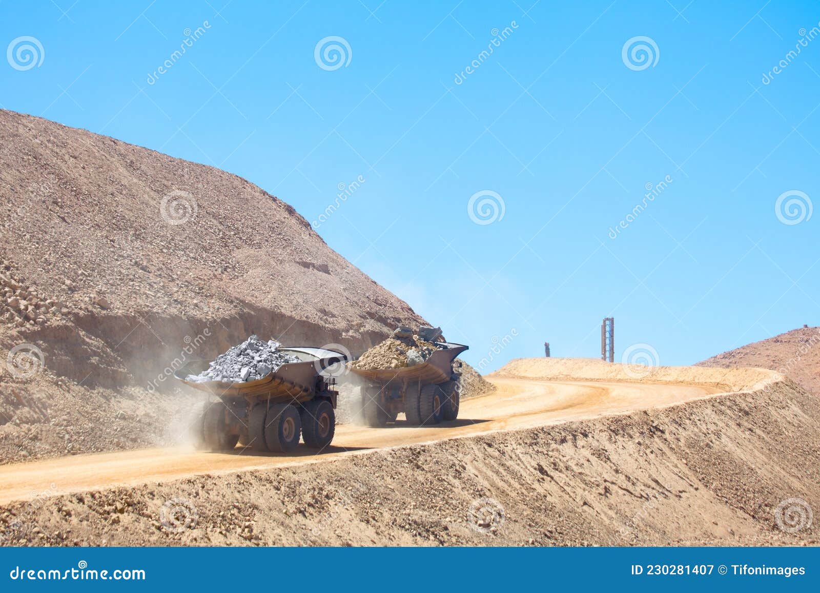 Huge Dump Trucks In An Open Pit Copper Mine Stock Photography ...