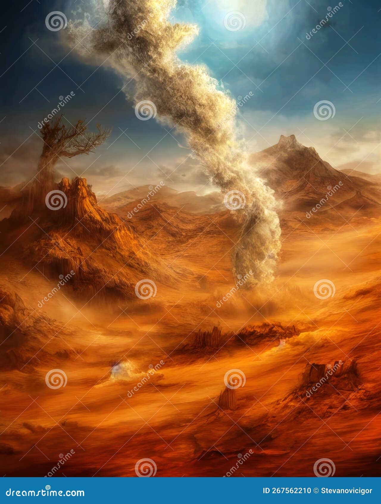 Huge Dust Cloud Over The Sandy Desert Landscape. Generative Ai Stock ...