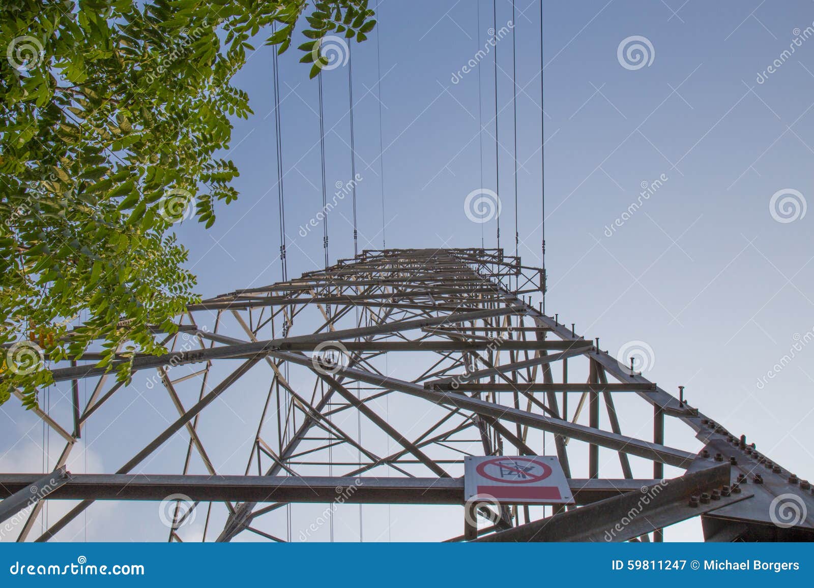 Huge Electricity Pole with Warning Sign Stock Image - Image of power ...