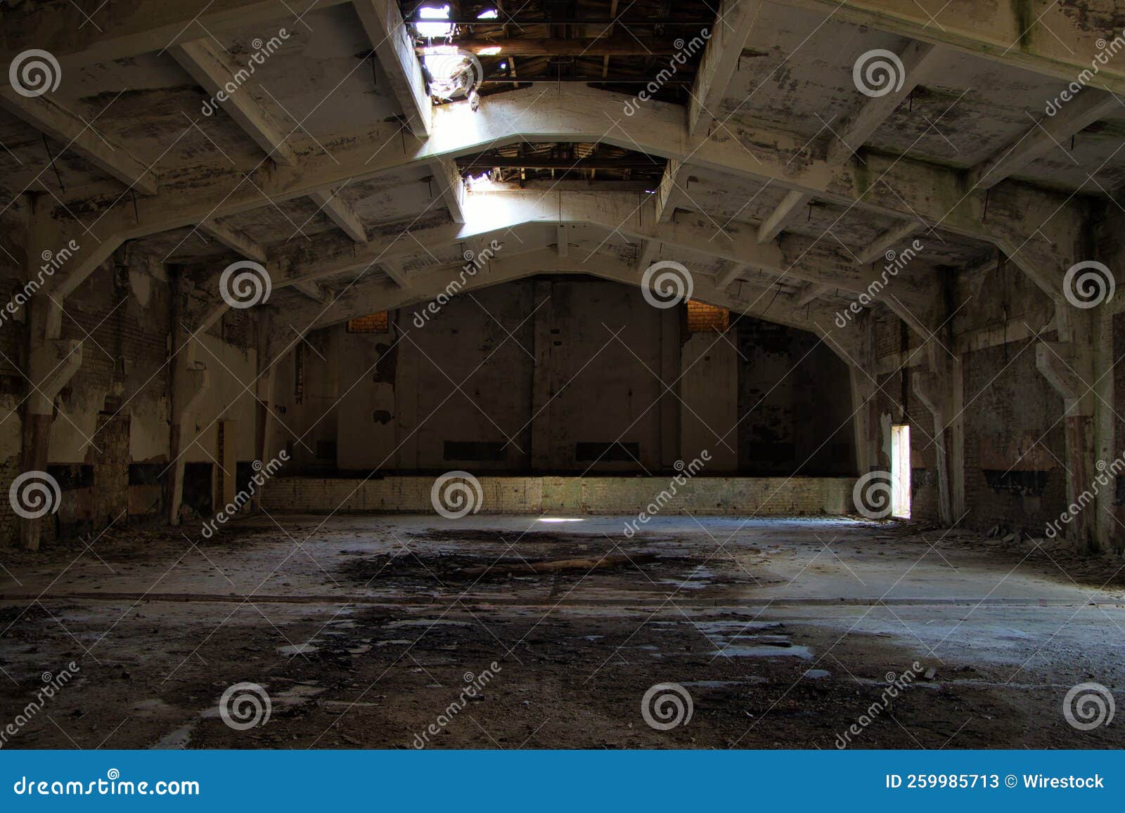 Huge Empty Open Space In The Old Factory Building With Rows Of Columns ...