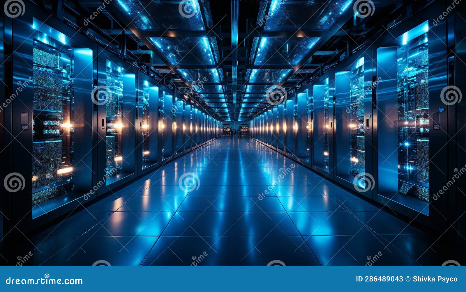 Huge Endless Futuristic Data Center with Rack Servers Generative AI ...