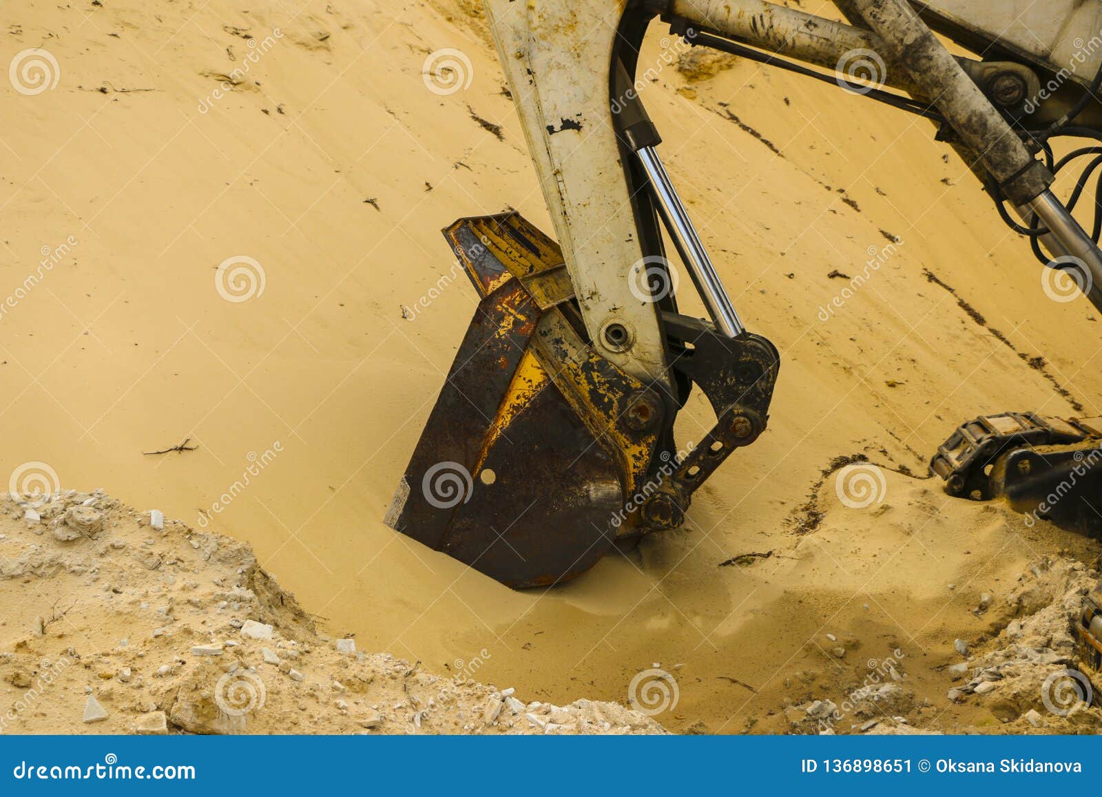 Huge Excavator Bucket Digs Sand in Sand Quarry Mining Stock Image ...