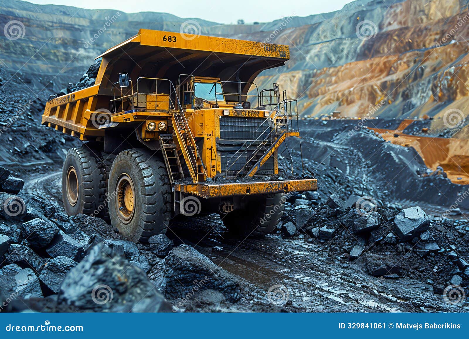 Huge Excavator Loading Rocks into Heavy Mining Truck in Open Pit Coal ...