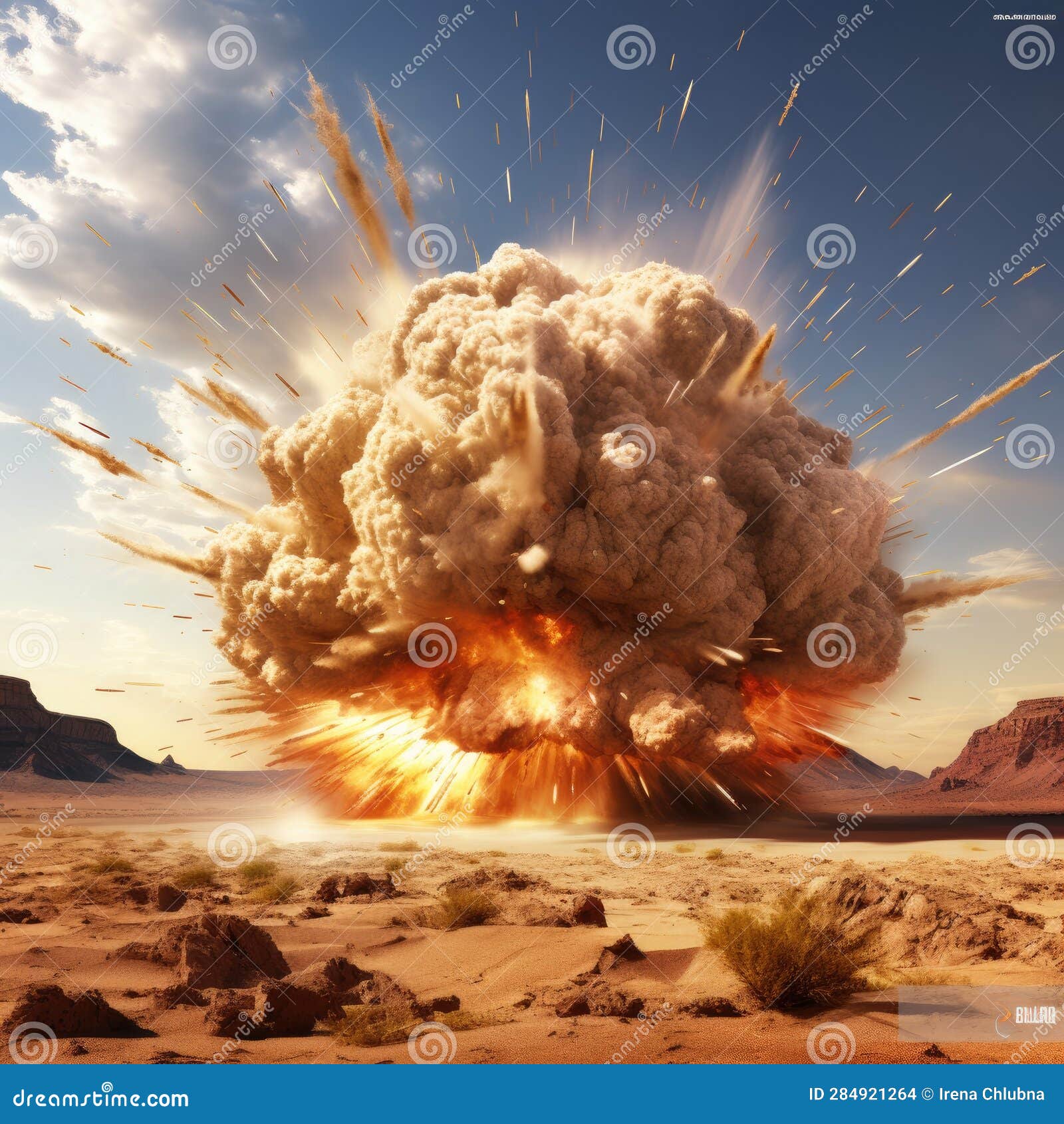 Huge Explosion in a Desert. Generative AI Stock Illustration ...