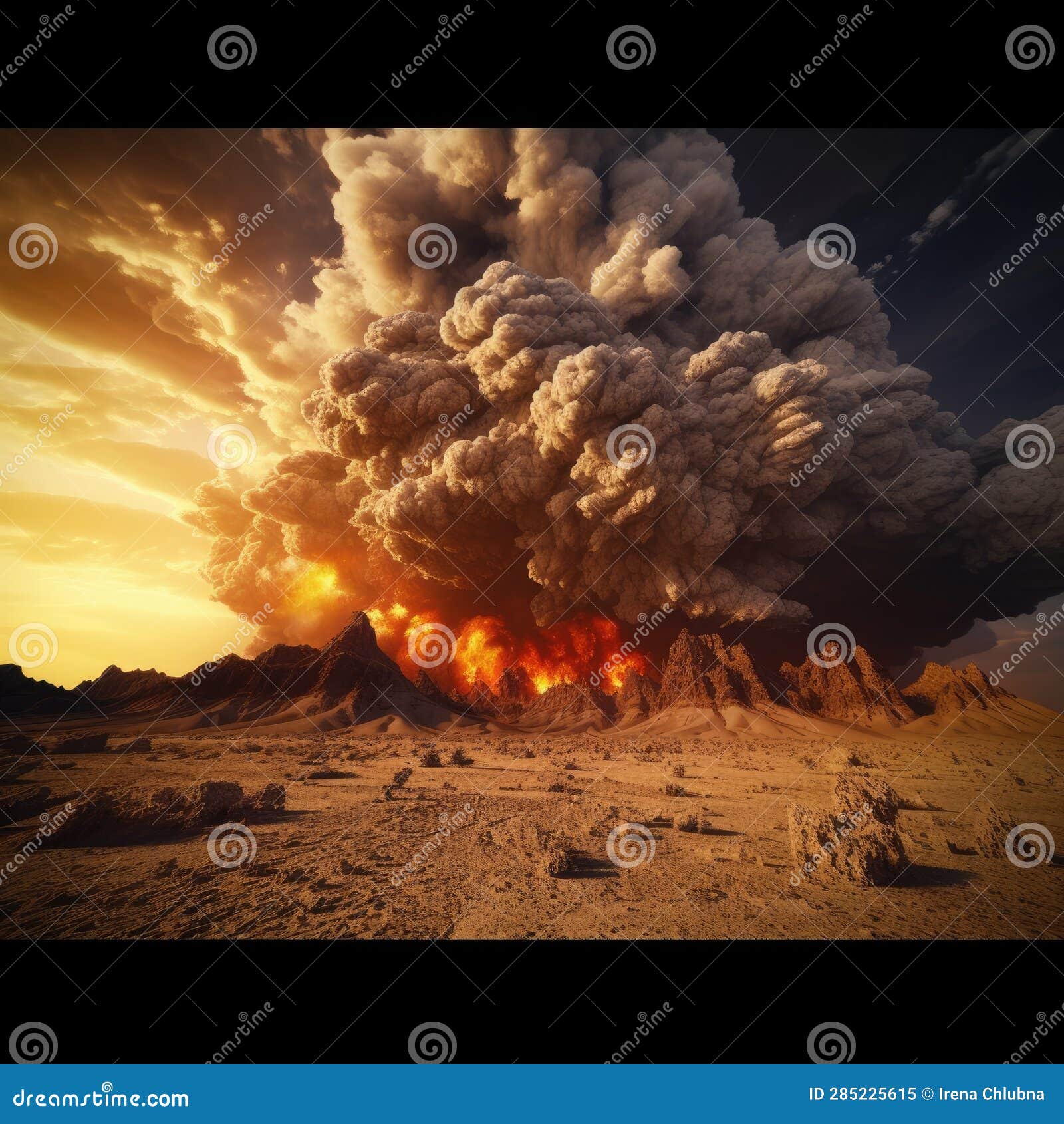 Huge Explosion in a Desert. Generative AI Stock Illustration ...