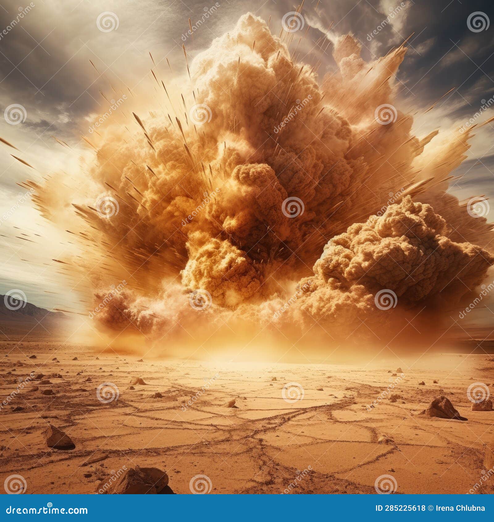 Huge Explosion in a Desert. Generative AI Stock Illustration ...