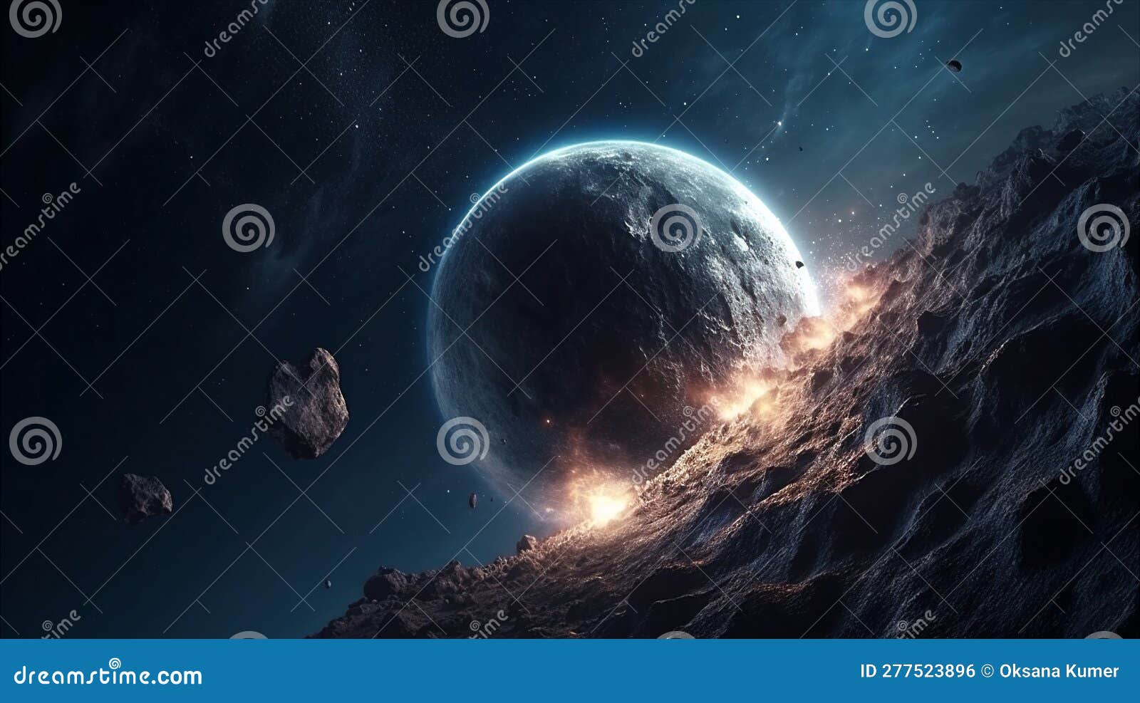 Huge Explosion Made by Huge Meteor Going through the Moon. Generative ...