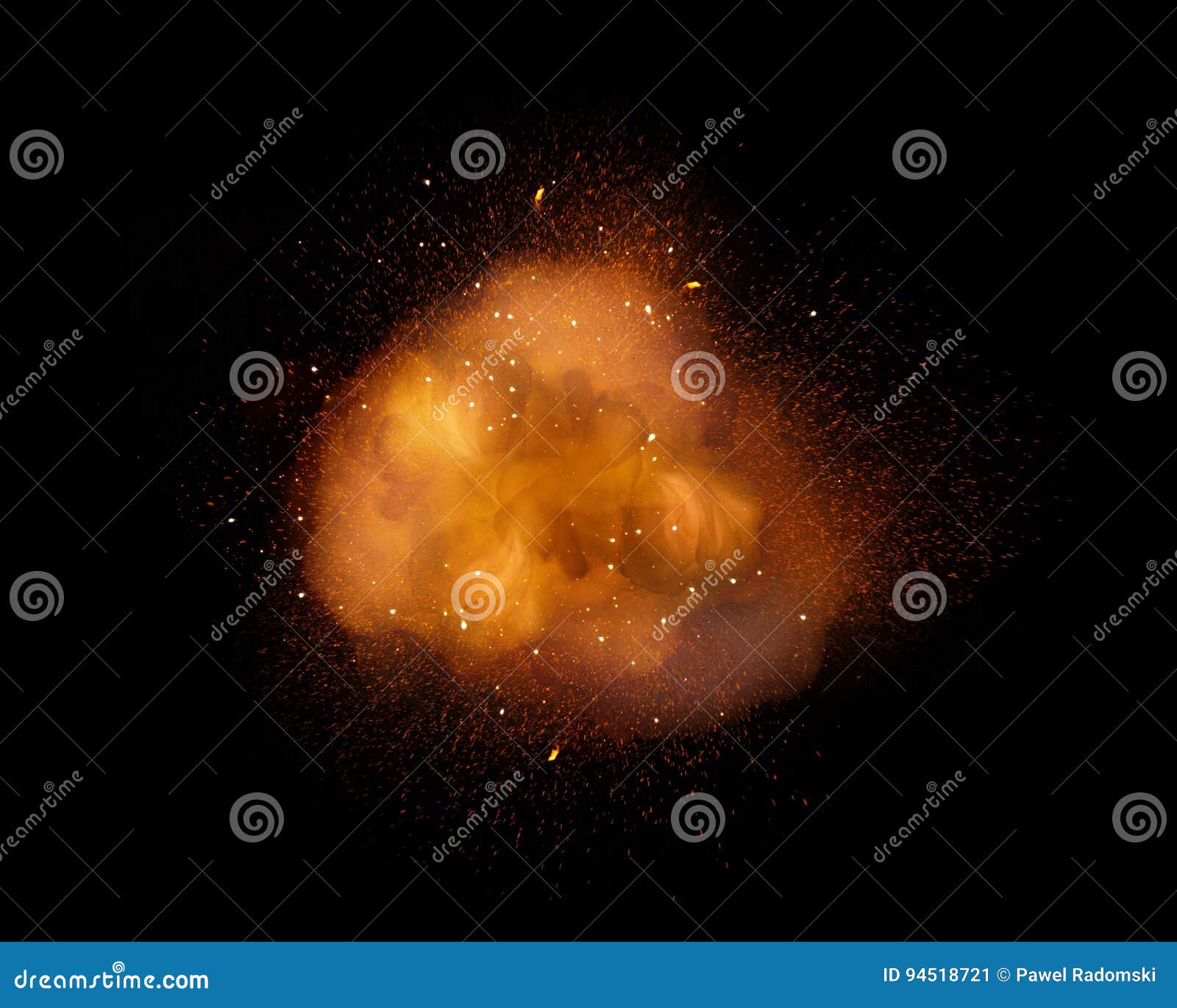 Huge, Extremely Hot Explosion with Sparks and Hot Smoke, Against Black ...