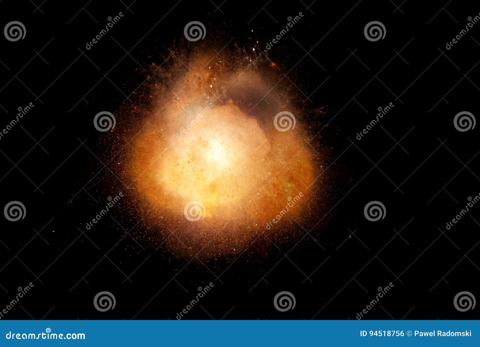 Huge, Extremely Hot Explosion with Sparks and Hot Smoke, Against Black ...
