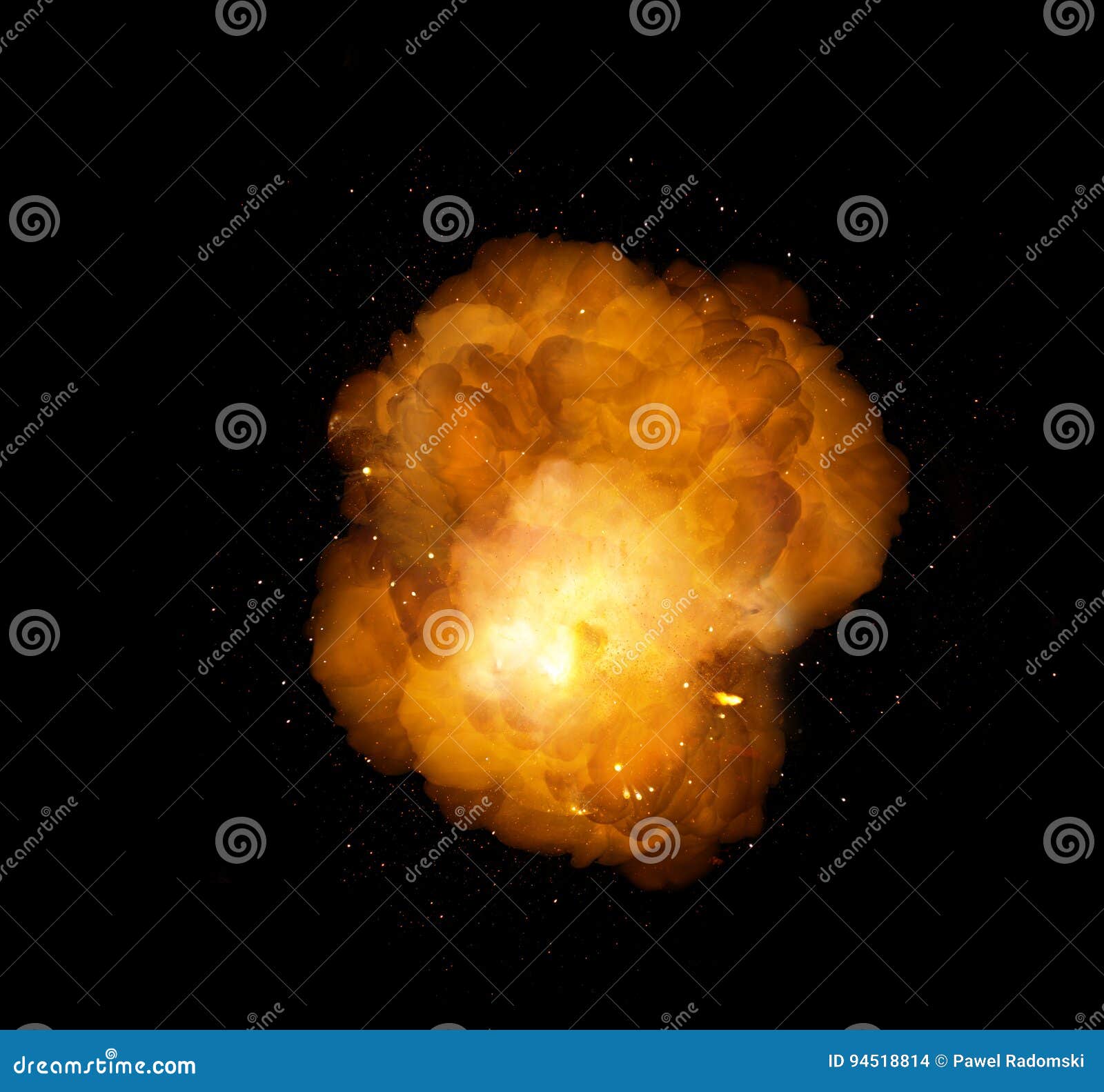 Huge, Extremely Hot Explosion with Sparks and Hot Smoke, Against Black ...