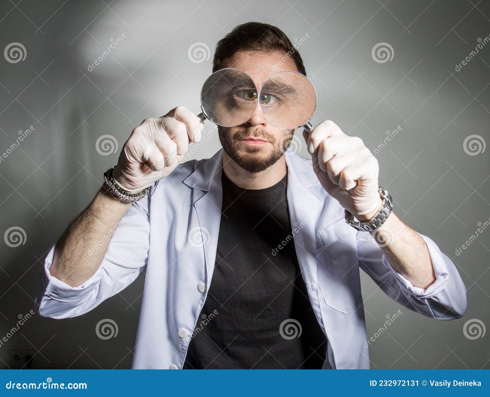 Huge Eyes of a Scientist Using a Magnifying Glass Stock Image - Image ...