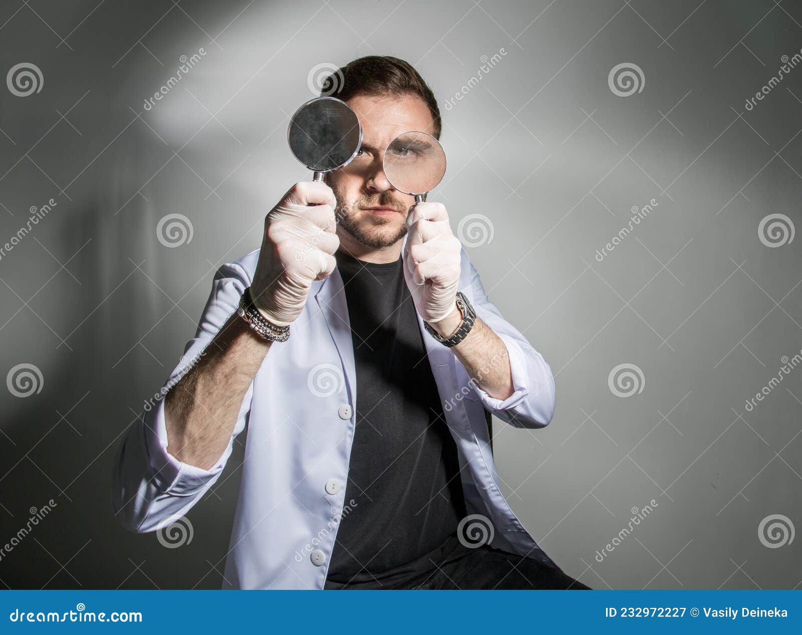Huge Eyes of a Scientist Using a Magnifying Glass Stock Image - Image ...