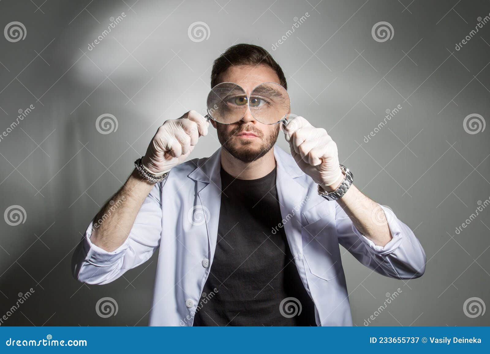 Huge Eyes of a Scientist Using a Magnifying Glass Stock Image - Image ...