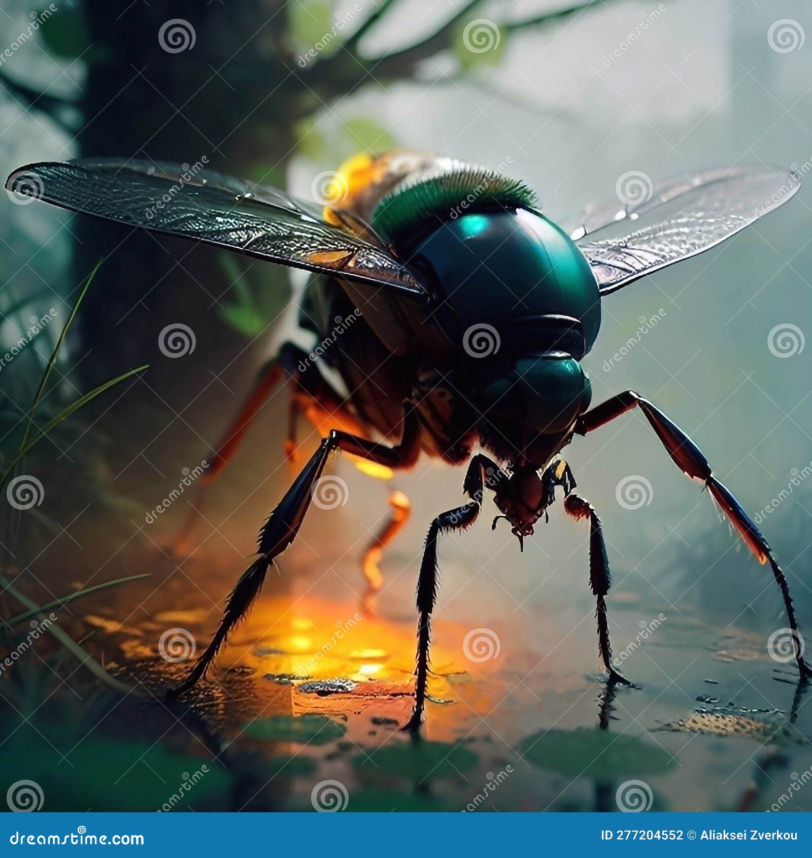 A Huge Fantastic Beetle, With Long Legs And Large Spread Wings Royalty ...