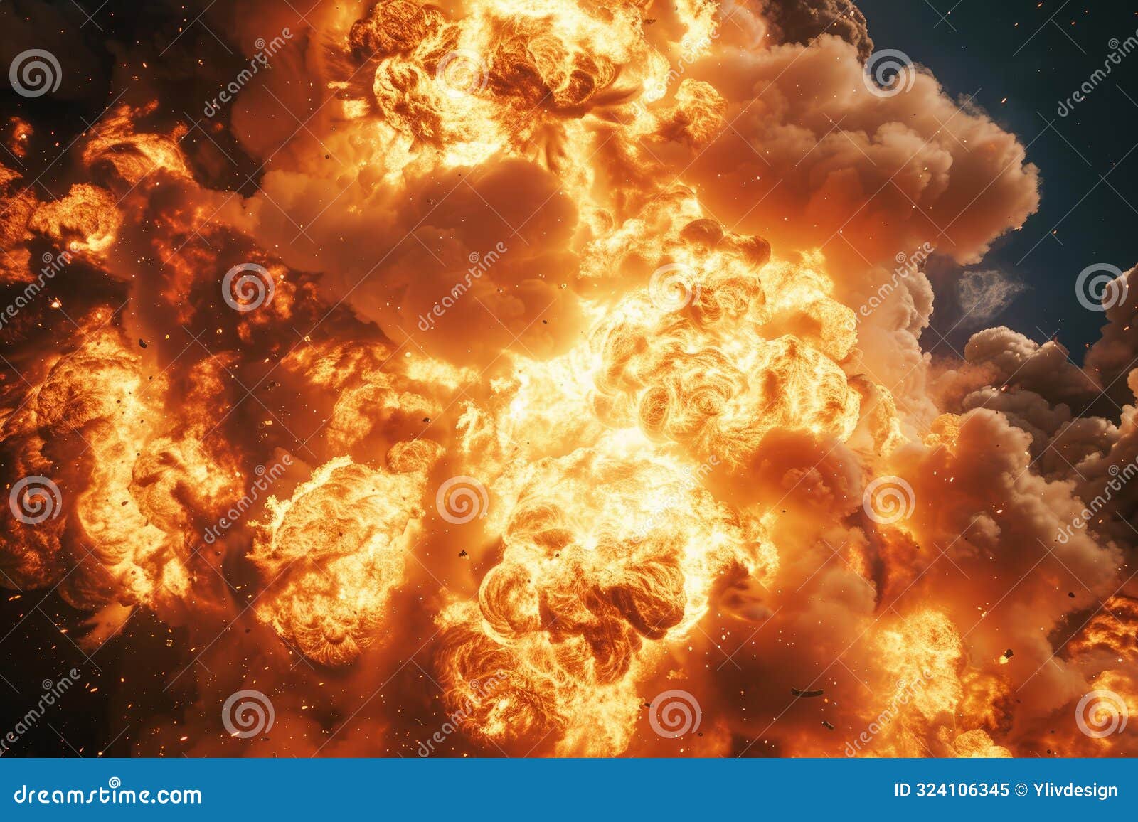 Huge Fireball Explosion with Smoke and Burning Debris Stock Image ...