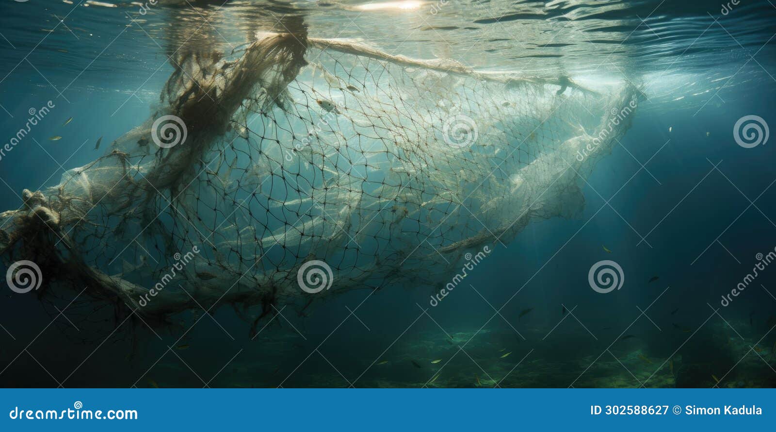Huge Fish Net Underwater, Fishing Concept Stock Illustration ...