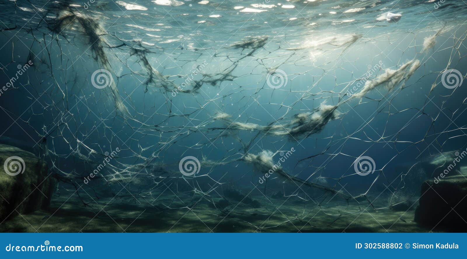 Huge Fish Net Underwater, Fishing Concept Stock Illustration ...