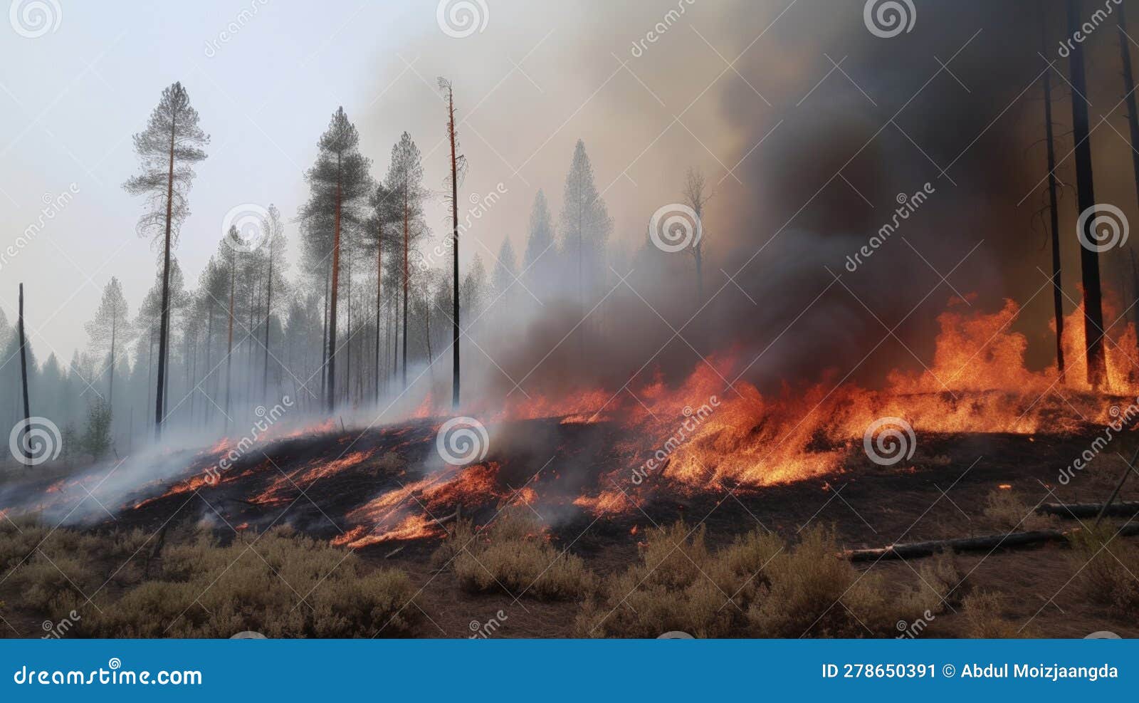 Huge Forest Fire in Red Pine Forests Caused by Climate Change Stock ...