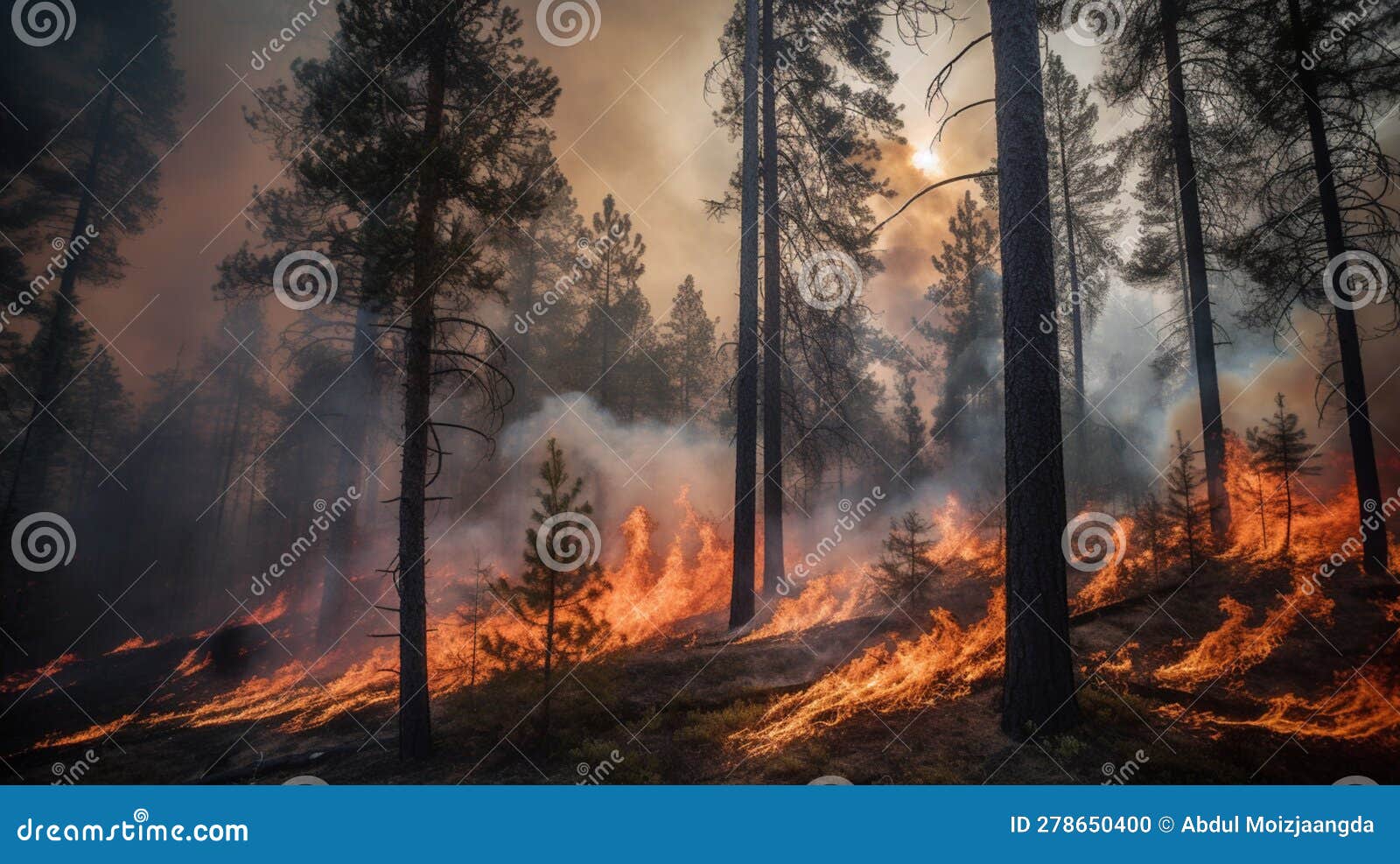Huge Forest Fire in Red Pine Forests Caused by Climate Change Stock ...