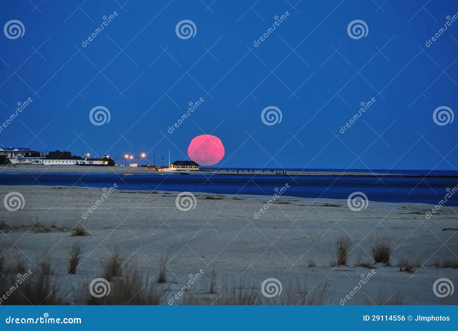 Huge Full Moon Rising Over the Beach Stock Photo - Image of cape, rise ...