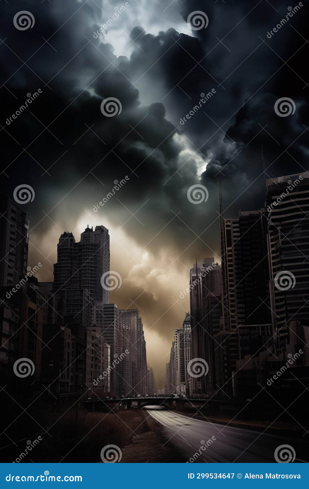 Huge Futuristic City with Air Pollution and Climate Changes. Generative ...