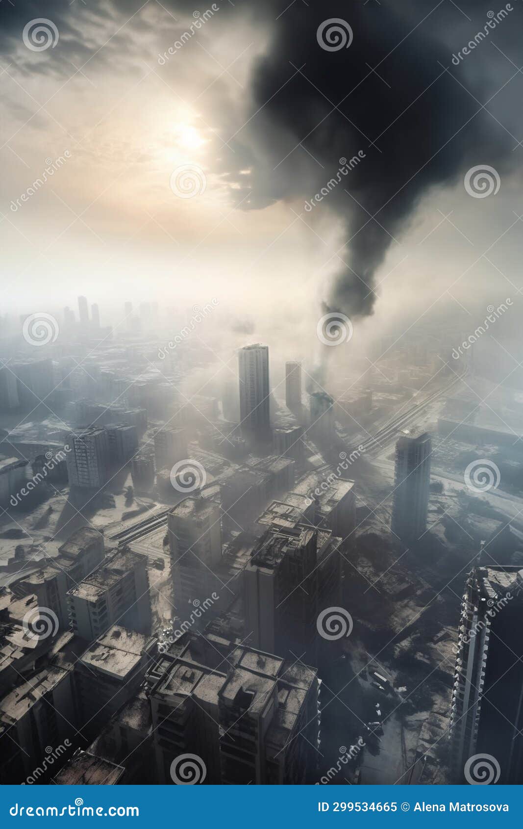 Huge Futuristic City with Air Pollution and Climate Changes. Generative ...