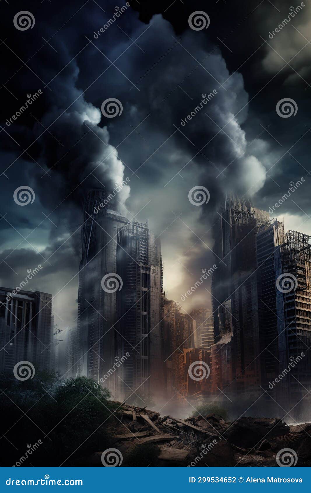 Huge Futuristic City with Air Pollution and Climate Changes. Generative ...
