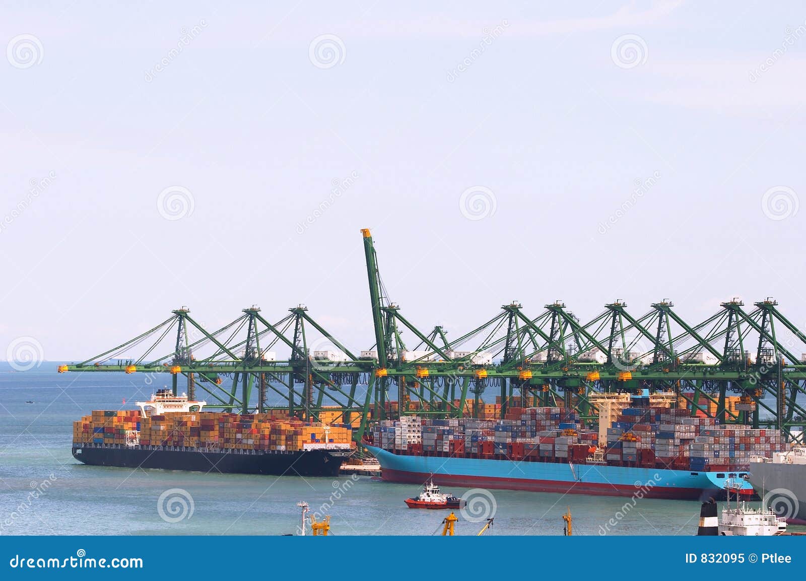 Huge Gantry Cranes and Cargo Container Ships Stock Image - Image of ...