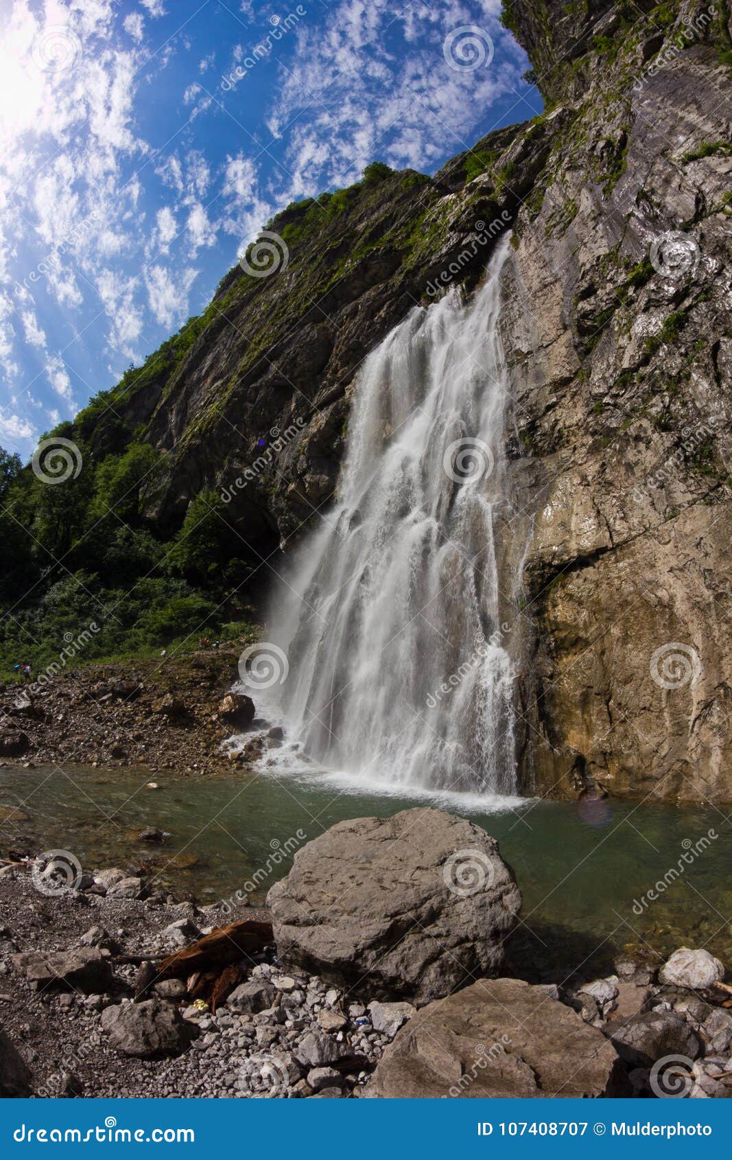 Huge Gegsky Waterfall Flowing from the Cliff. Abkhazia Stock Image ...